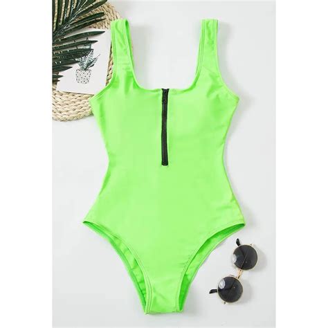 Contrast Zipper Front Brazilian One Piece Swimsuit Sunnybikinis