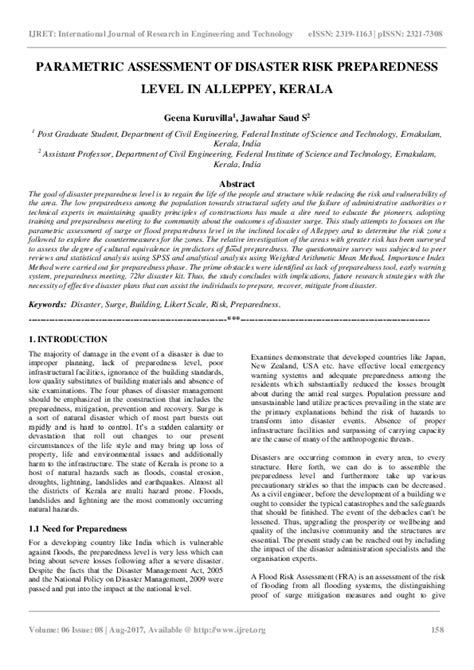 Pdf Parametric Assessment Of Disaster Risk Preparedness Level In