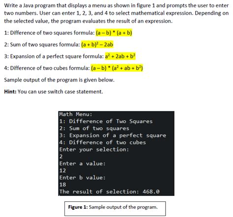 Solved Write A Java Program That Displays A Menu As Shown In Chegg