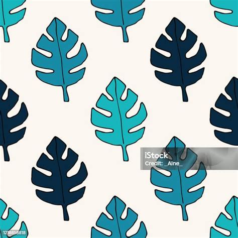 만화 낙서 몬스타 잎 원활한 패턴 꽃 배경입니다 손으로 그린 잎 벡터 그림입니다 0명에 대한 스톡 벡터 아트 및 기타 이미지 0명 가리기 계절 Istock