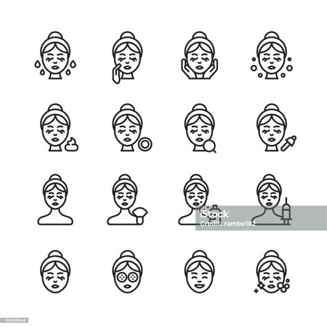 스킨 케어 라인 아이콘 편집 가능한 스트로크 픽셀 완벽한 모바일 및 웹용 스킨 케어 스파 화장품 웰빙 메이크업 위생 모이스처라이저 피부과 리프팅 목욕 얼굴 마스크 해독 필링