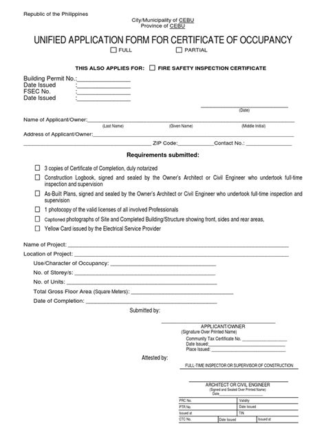 Unified Application Form For Certificate Of Occupancy Dpwh Pdf