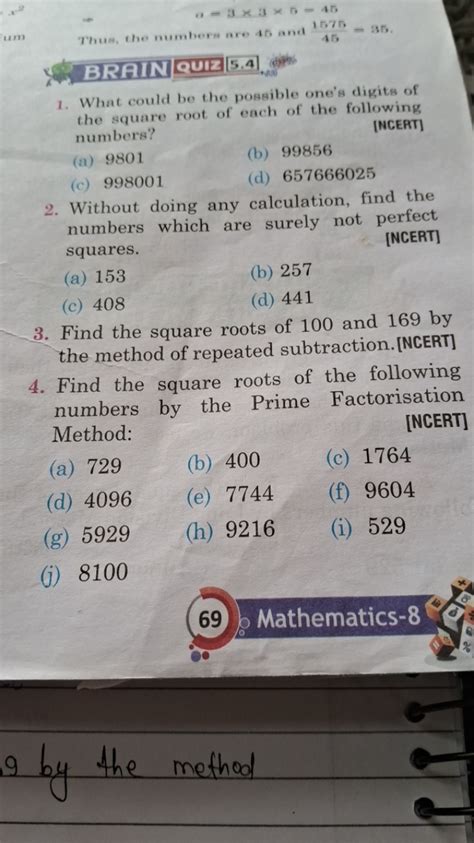What Could Be The Possible Ones Digits Of The Square Root Of Each Of The