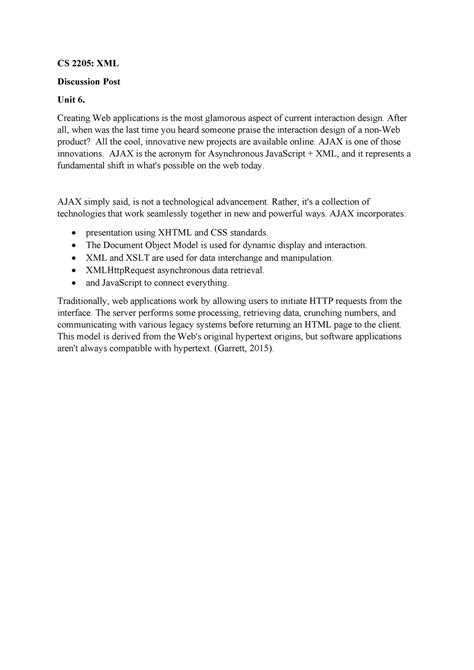 CS Discussion Post Unit CS XML Discussion Post Unit Creating Web Applications