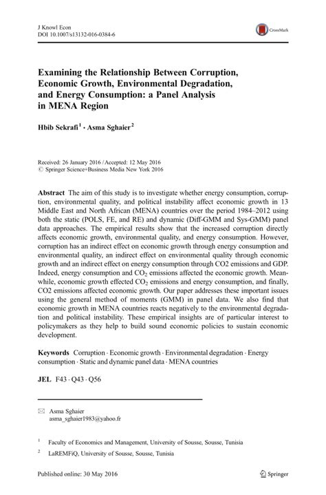 Pdf Examining The Relationship Between Corruption Economic Growth Environmental Degradation