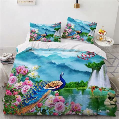 3d Waterfall Peacock 368 Bed Pillowcases Quilt Queen Size Bunnings