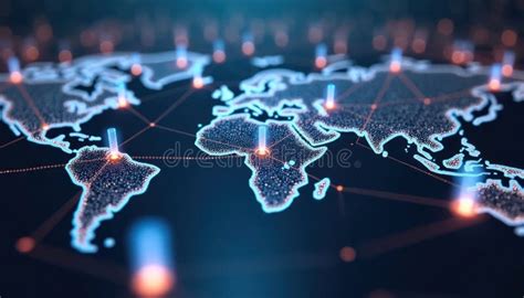 Global Network Of Blockchain Nodes World Map Shows Peer To Peer Connections Stock Illustration