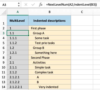 Creating A List Of Headings Sub Headings And Sub Subheadings In Excel Stack Overflow
