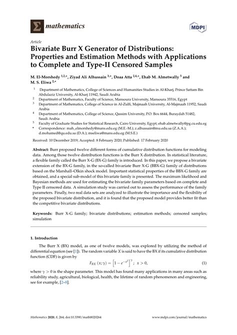 Pdf Mathematics Bivariate Burr X Generator Of Distributions Properties And Estimation Methods