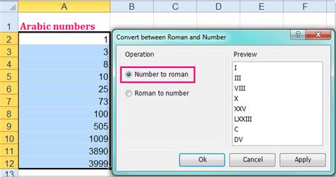 How to convert between roman number and Arabic number in Excel?