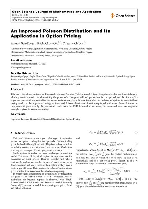 Pdf An Improved Poisson Distribution And Its Application In Option Pricing
