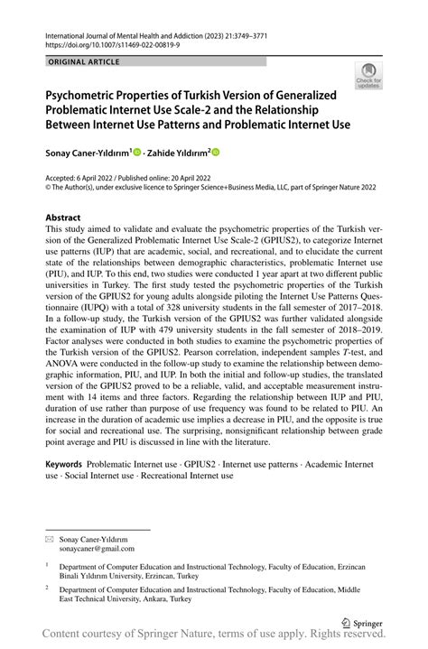 Psychometric Properties Of Turkish Version Of Generalized Problematic