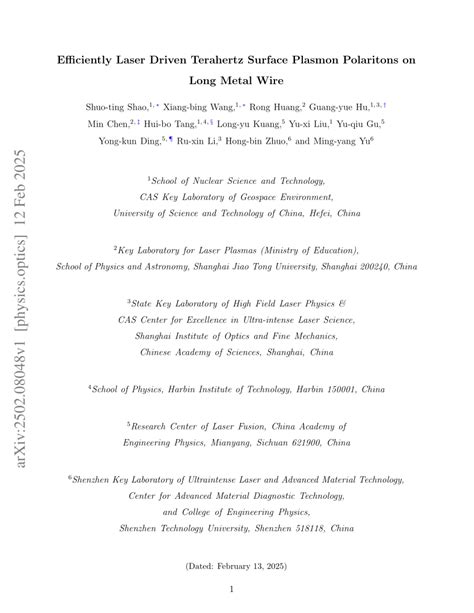 Pdf Efficiently Laser Driven Terahertz Surface Plasmon Polaritons On Long Metal Wire