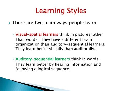 ppt visual spatial learners powerpoint presentation free download