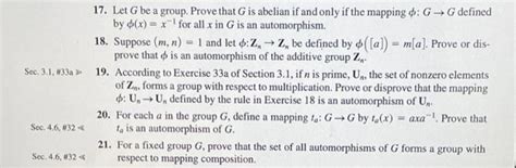 Solved 17 Let G Be A Group Prove That G Is Abelian If And