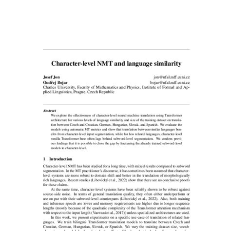 Character Level Nmt And Language Similarity Acl Anthology