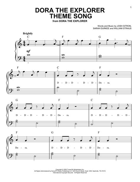 Dora The Explorer Theme Song Sheet Music Direct