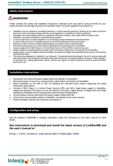 INTESISBOX MODBUS SERVER FIDELIO TCP IP INSTALLATION MANUAL Pdf Download ManualsLib