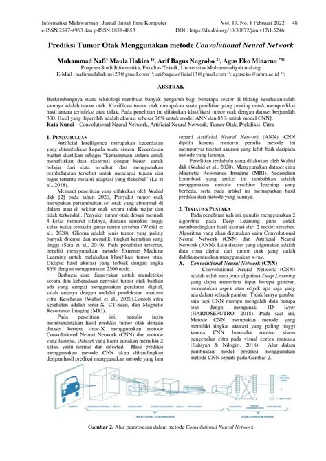 Pdf Prediksi Tumor Otak Menggunakan Metode Convolutional Neural Network