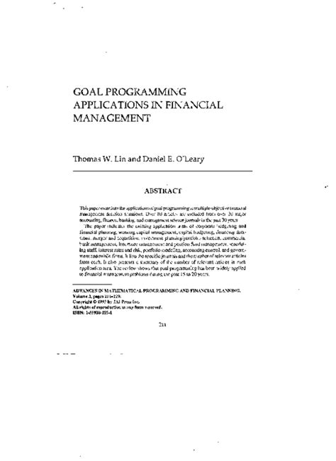 pdf goal programming applications in financial management