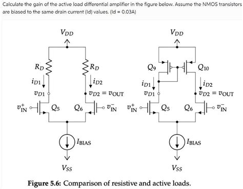 Calculate The Gain Of The Active Load Differential Amplifier In The Figure Below Assume The