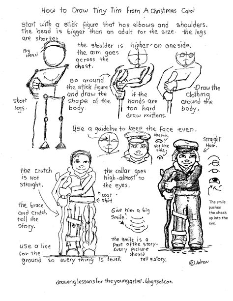 How To Draw Worksheets For The Babe Artist Printable How To Draw Dicken S Tiny Tim From