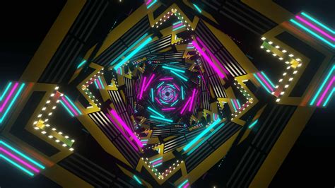 Gold And Pink And Cyan Sci Fi Neon Glow Square Spiral Background Vj