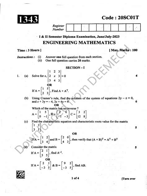 20sc01t June July 2023 Qp Deemech Pdf