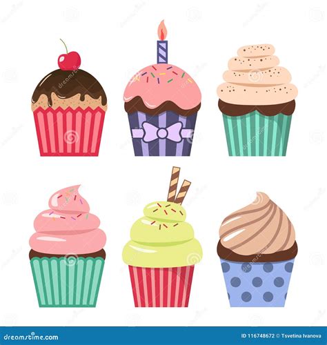 Clip Art Cartoon Cupcake Set Colorful Cupcakes Clipart Cartoons Stock Vector Illustration Of