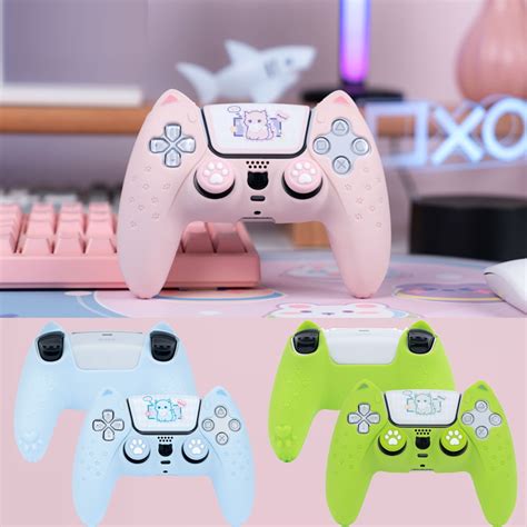 Geekshare Ps5 Controller Case Set Silicone Cute Cat Thumb Grip Caps