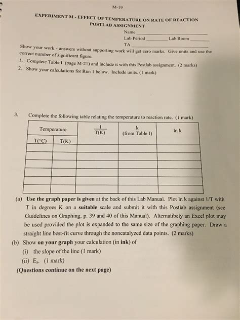 Solved M 19 Experiment M Effect Of Temperature On Rate Of