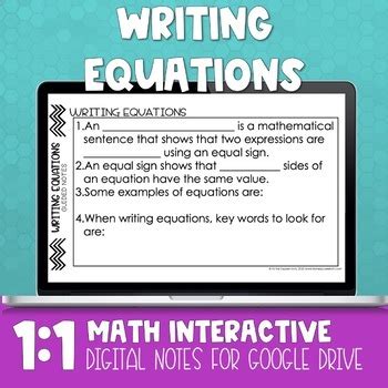 Writing Equations Digital Notes By To The Square Inch Kate Bing Coners