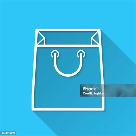 쇼핑백 파란색 배경에 아이콘 긴 그림자가 있는 평면 디자인 선물 가방에 대한 스톡 벡터 아트 및 기타 이미지 선물 가방 종이백 파란색 Istock