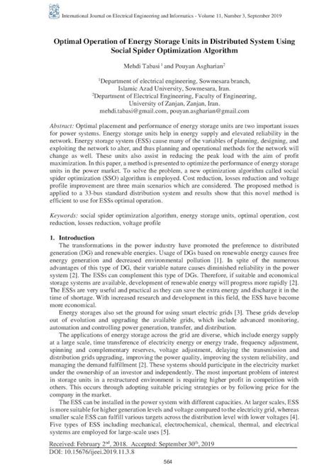 Pdf Optimal Operation Of Energy Storage Units In Distributed