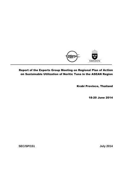 Regional Plan Of Action On Sustainable Utilization Of Neritic Tuna In The Asean Region