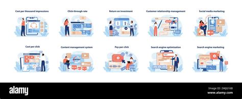 Online Advertising Metrics Vector Set A Detailed Visual Series Displaying Key Metrics And Tools