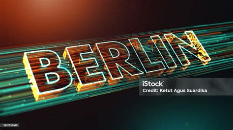 미래 그린 오렌지 흐릿한 초점 베를린 3d 투시 텍스트 점선이 있는 독일 수도 입자 산들바람 효과 및 반짝이 먼지 빛 플레어 도시에 대한 스톡 벡터 아트 및 기타 이미지