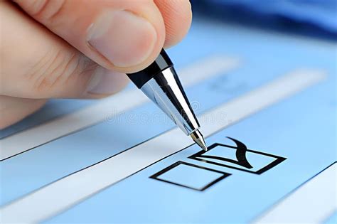 A Hand Holding A Pen Marking A Checkbox On A Blue Form Stock Illustration Illustration Of