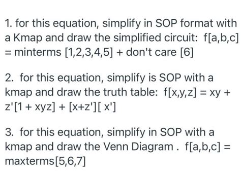 Solved 1 For This Equation Simplify In SOP Format With A Chegg Com