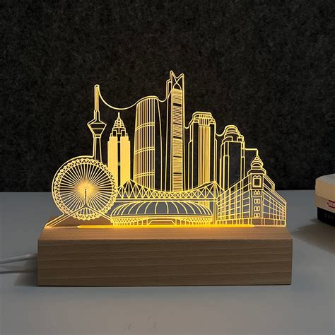 木头3d小夜灯创意亚克力台灯校园纪念建筑物地标公司活动礼品灯 阿里巴巴