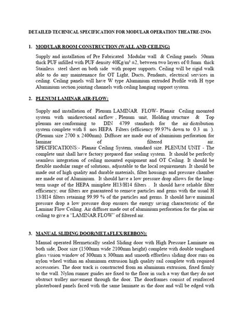 Technical Specification For Modular Ot Pdf Electrical Wiring