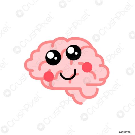 Human Brain With Cute Face Medical Icon On White Stock Vector