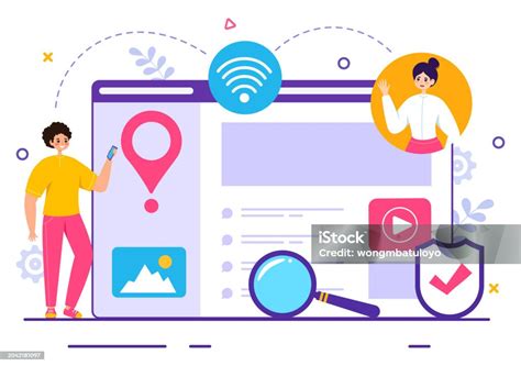 인트라넷 인터넷 네트워크 연결 기술 평면 만화 배경에서 기밀 회사 정보 및 웹 사이트를 공유하는 벡터 일러스트 웹페이지에 대한 스톡 벡터 아트 및 기타 이미지 Istock