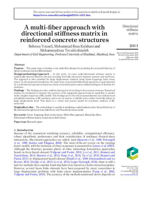 Pdf A Multi Fiber Approach With Directional Stiffness Matrix In Reinforced Concrete Structures