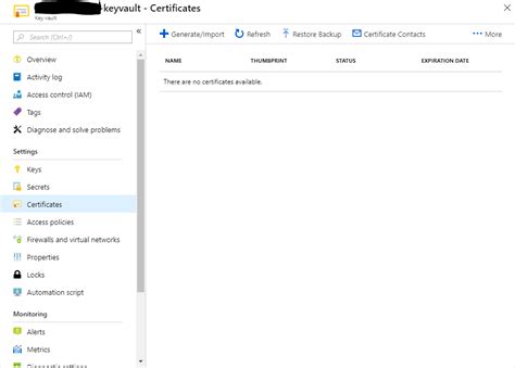 Azure Manually Add App Service Certificate To Key Vault Stack Overflow