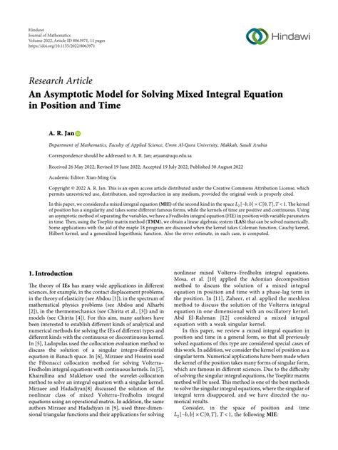 pdf an asymptotic model for solving mixed integral equation in