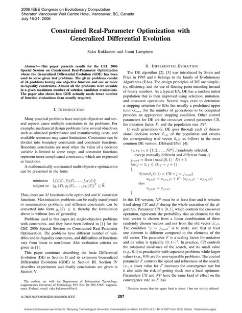 Pdf Constrained Real Parameter Optimization With Generalized