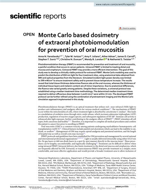 Pdf Monte Carlo Based Dosimetry Of Extraoral Photobiomodulation For