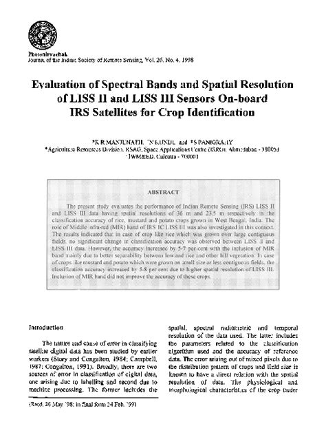 Pdf Evaluation Of Spectral Bands And Spatial Resolution Of Liss Ii And Liss Iii Sensors On