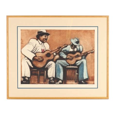 Susan Dysinger Etching With Aquatint Two Country Bluesmen In